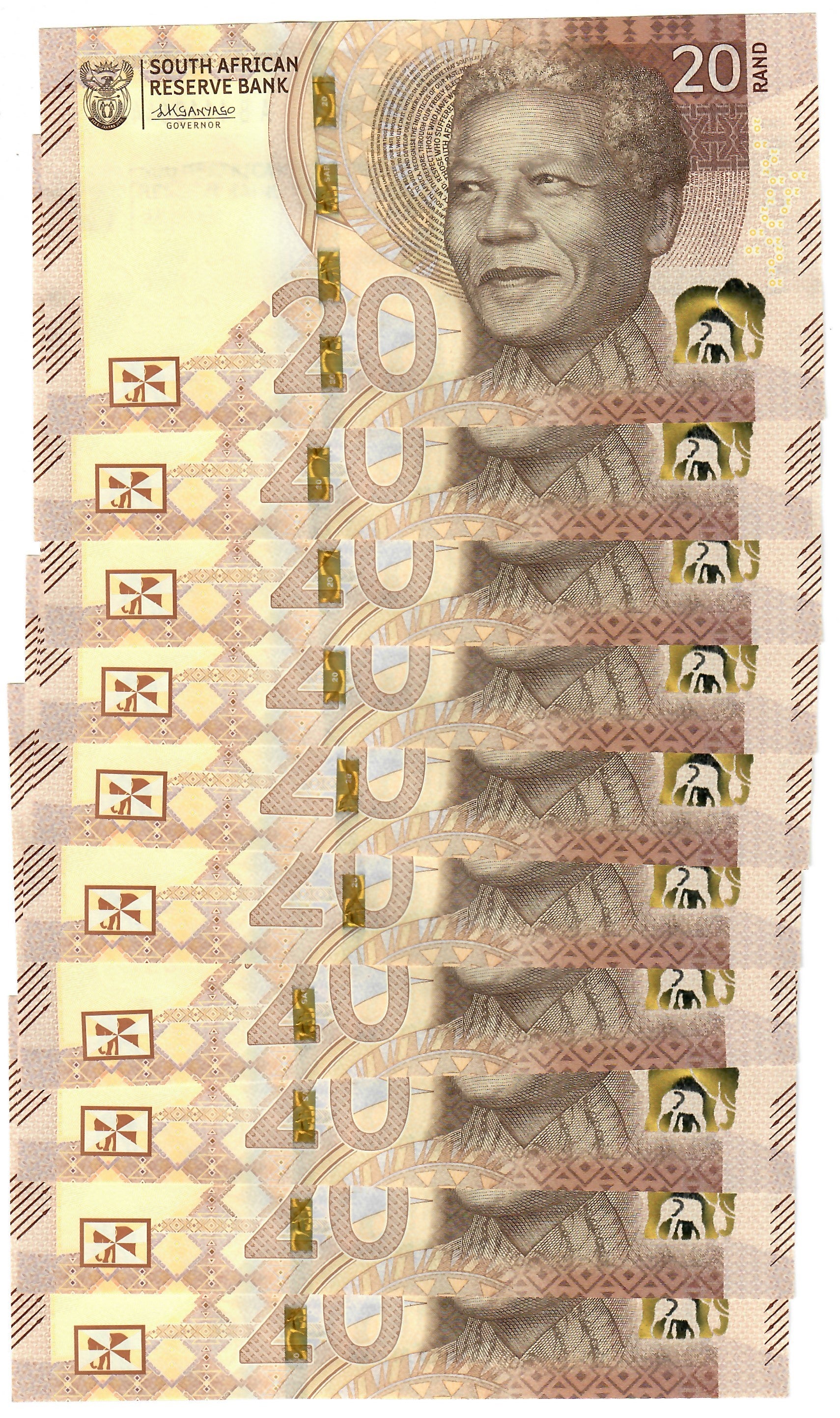 South Africa 10x 20 Rand 2023 UNC "Kganyago" – Davenport-Banknotes-and ...