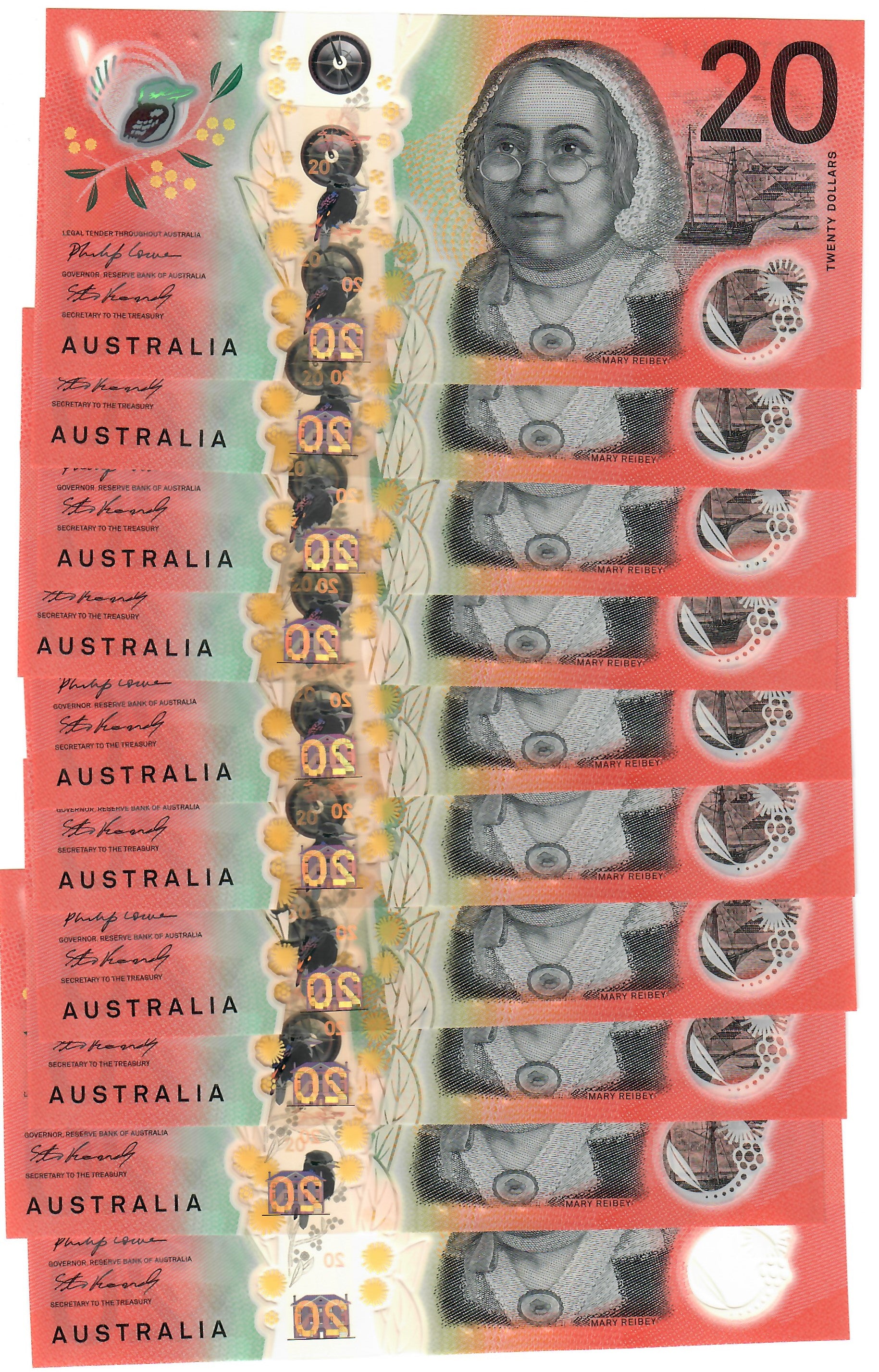 Australia 10x 20 Dollars 2019 (2020) UNC "Lowe/Kennedy" – Davenport ...