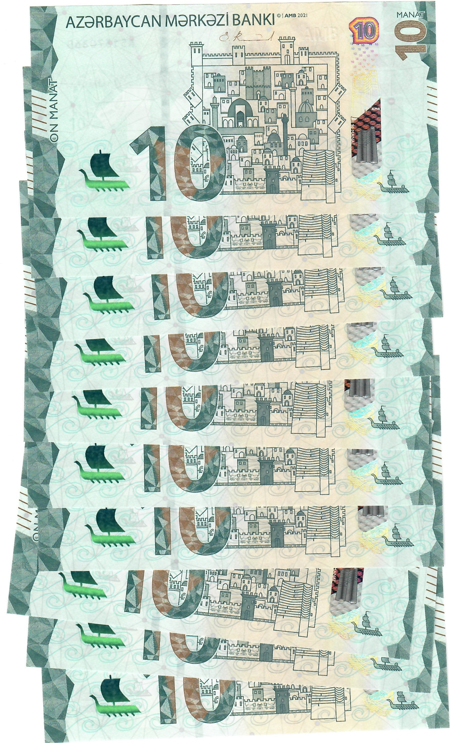 Azerbaijan 10x 10 Manat 2021 (2022) UNC – Davenport-Banknotes-and-Coins