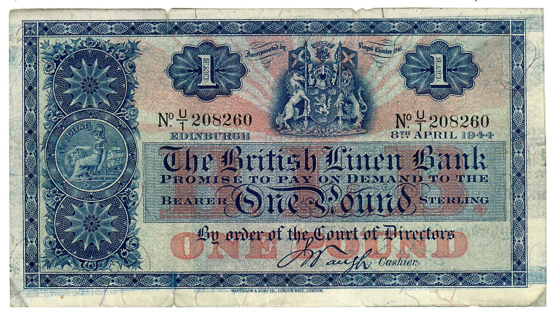 Scotland 1 Pound 1944 F The British Linen Bank – Davenport-Banknotes ...