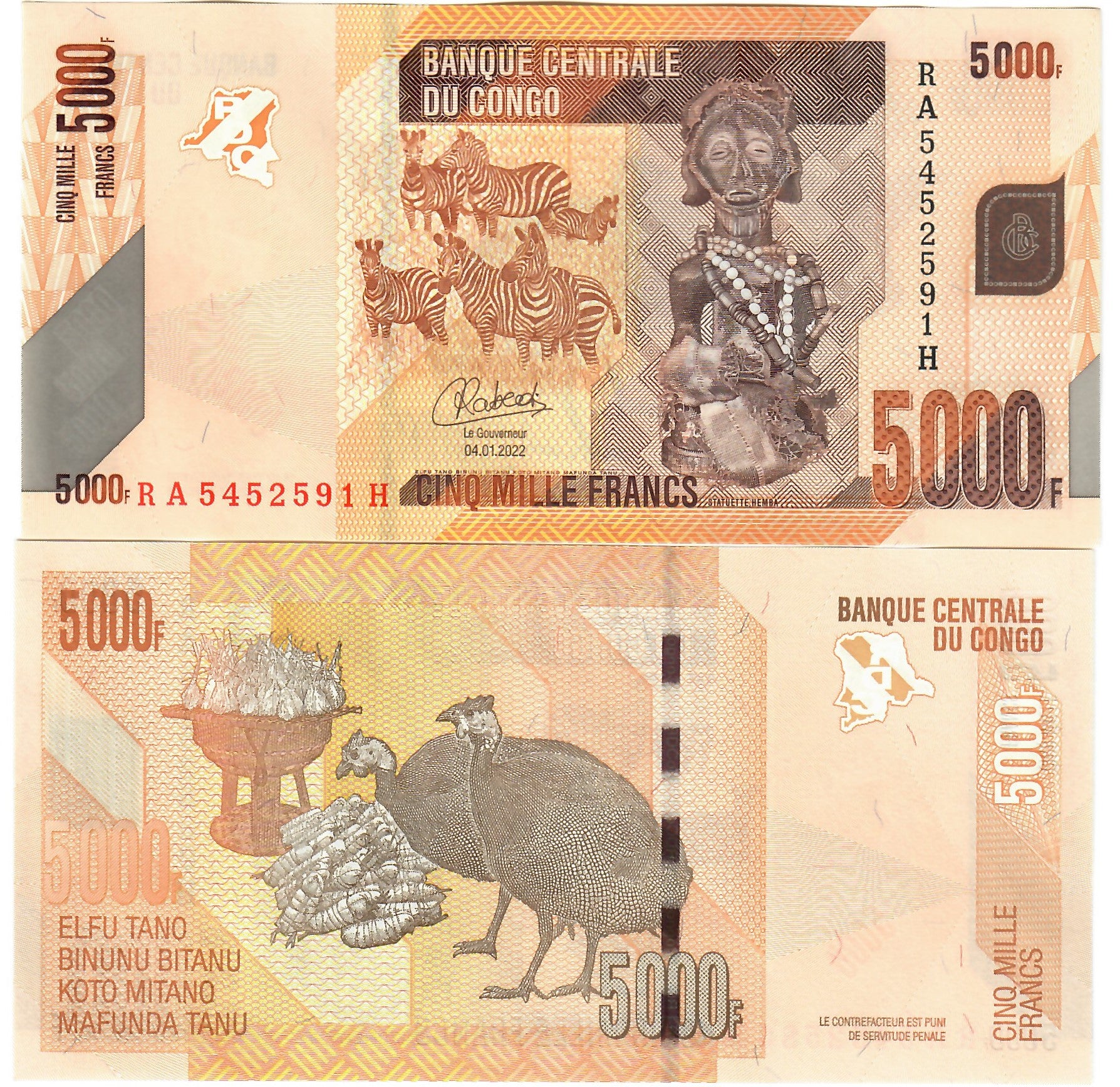 Democratic Republic of Congo 5000 Francs 2022 UNC – Davenport-Banknotes ...