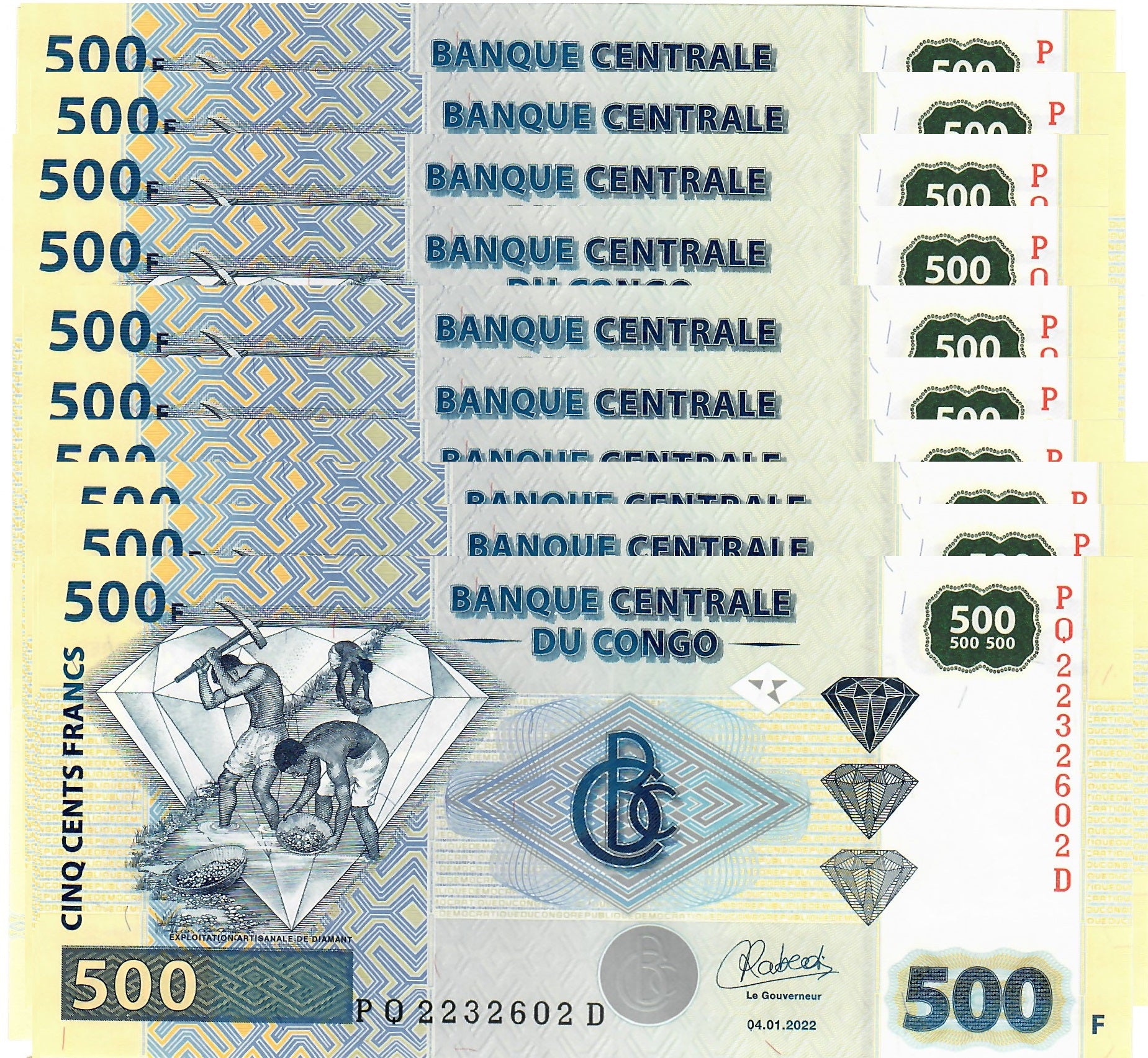 Democratic Republic of Congo 10x 500 Francs 2022 UNC (Orell ...