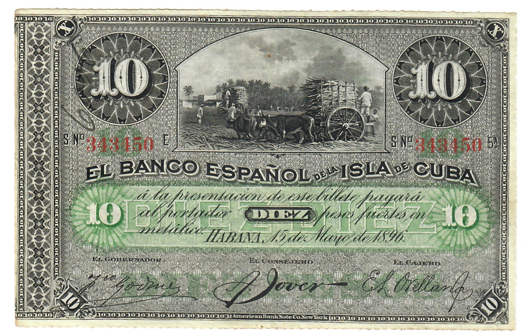 Caribbean 10 Pesos 1896 VF/EF Stamped Date/Signature – Davenport ...