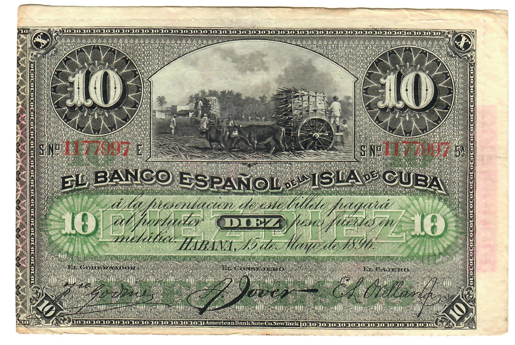 Caribbean 10 Pesos 1896 VF PLATA overprint – Davenport-Banknotes-and-Coins