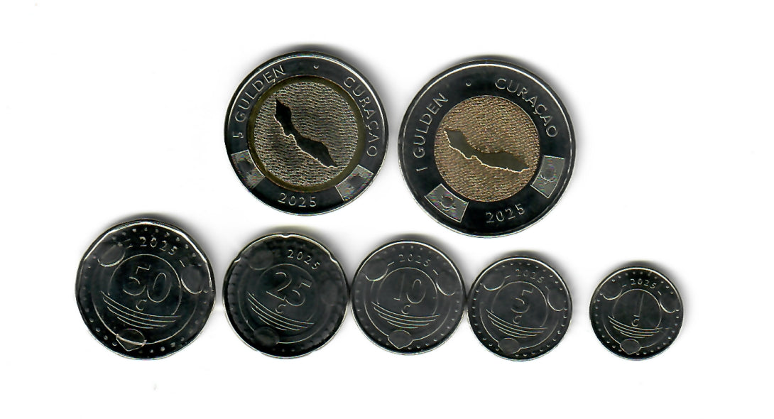 FULL SET Curacao 1, 5, 10, 25, 50 Cents & 1, 5 Caribbean Guilders 2025 ...