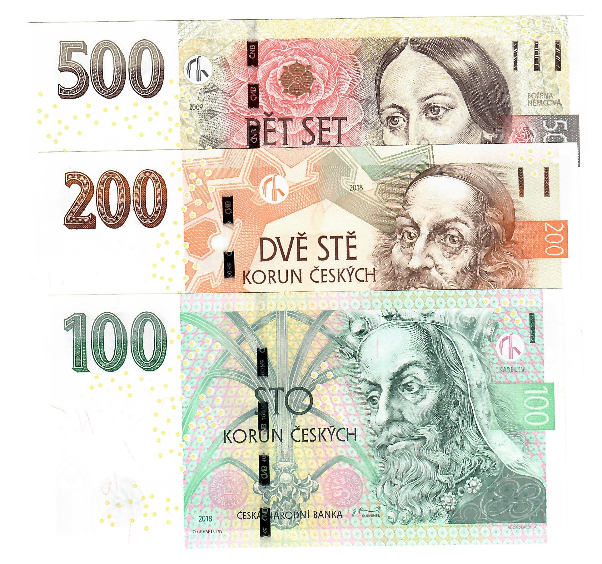 SET Czech Republic (Czechia) 100, 200 & 500 Korun 2009-2018 UNC ...