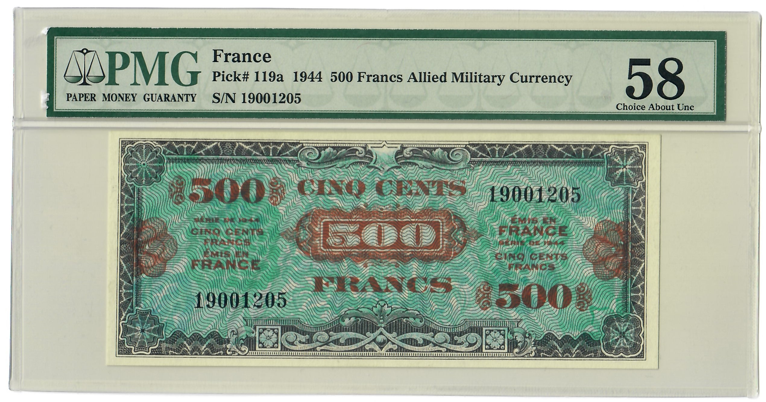 France 500 Francs 1944 aUNC Allied Military PMG Graded Ch aUNC 58 ...