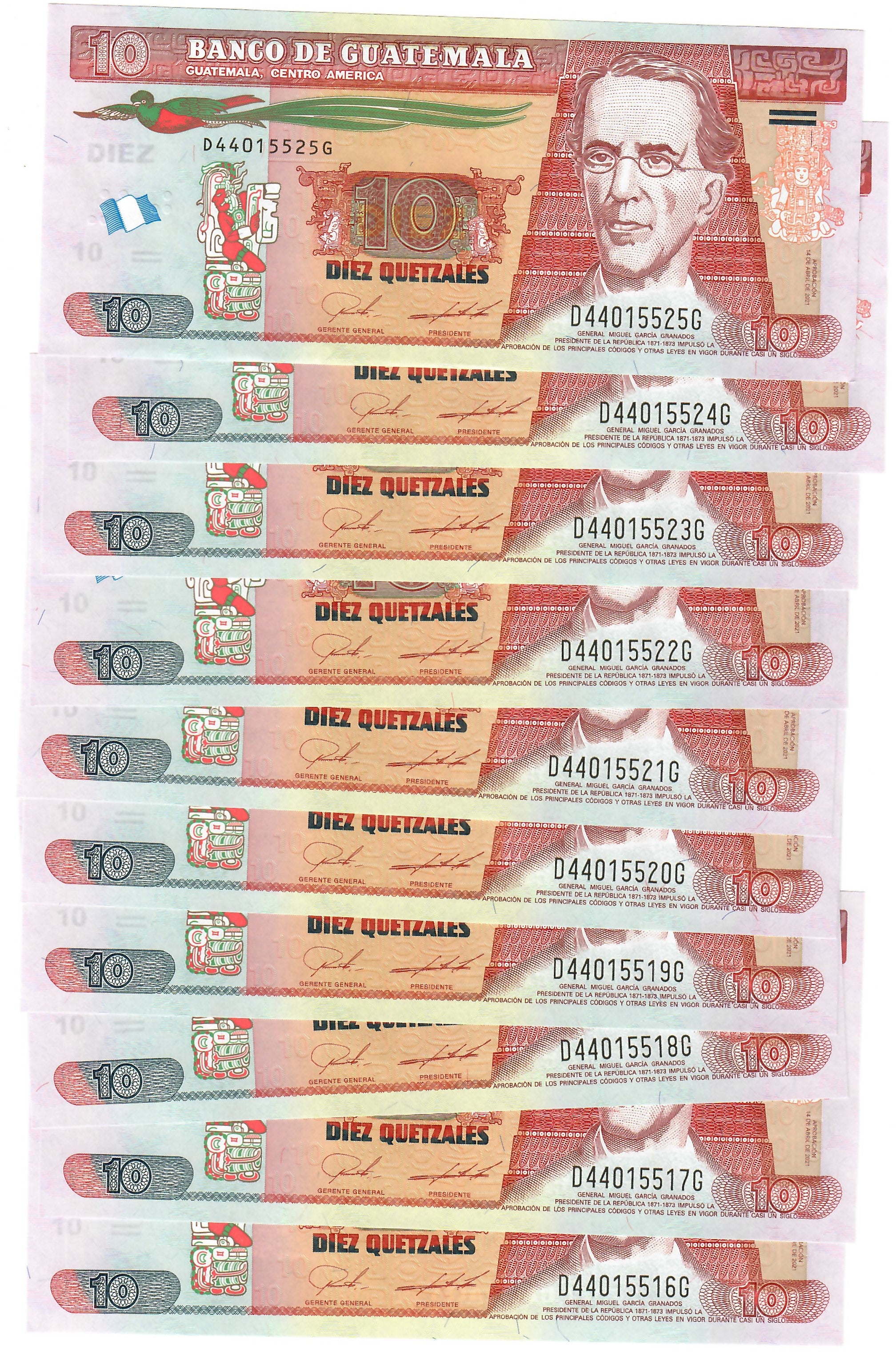 Guatemala 10x 10 Quetzales 2021 UNC G+D – Davenport-Banknotes-and-Coins