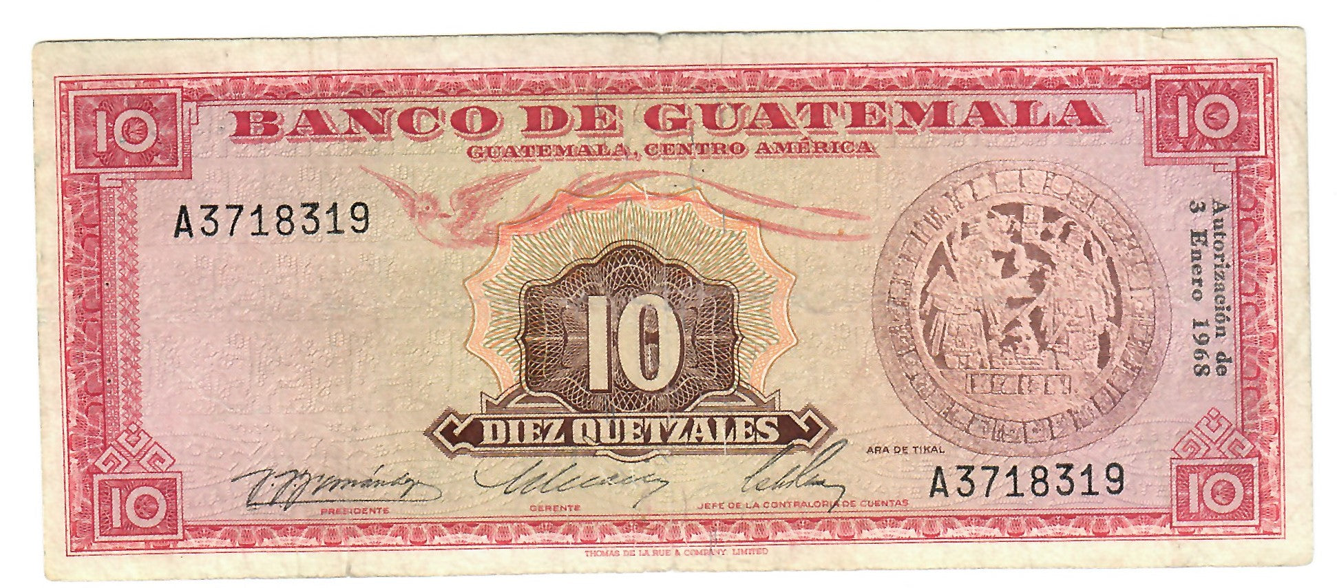 Guatemala 10 Quetzales 1968 F – Davenport-Banknotes-and-Coins
