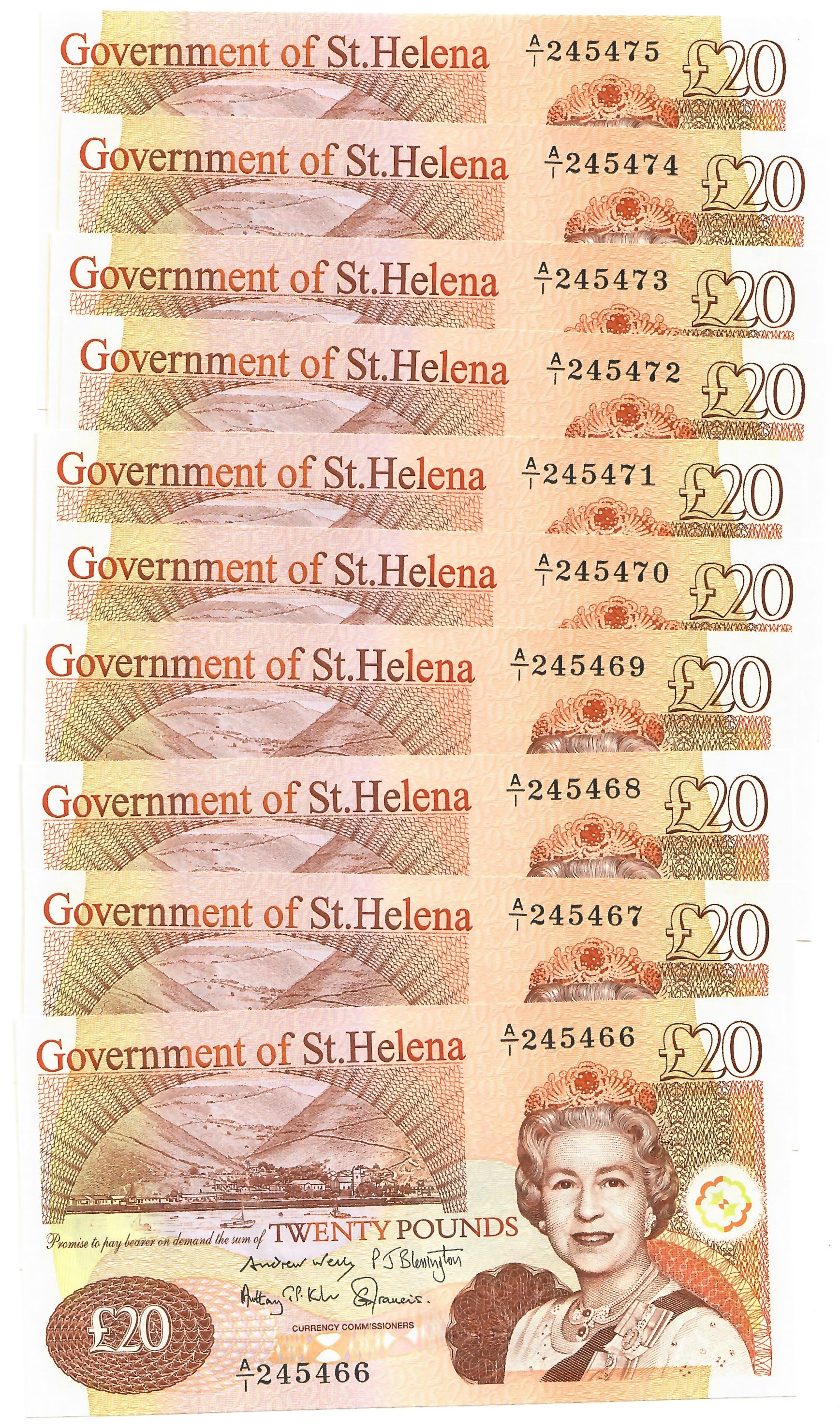 St Helena 10x 20 Pounds 2012 UNC – Davenport-Banknotes-and-Coins