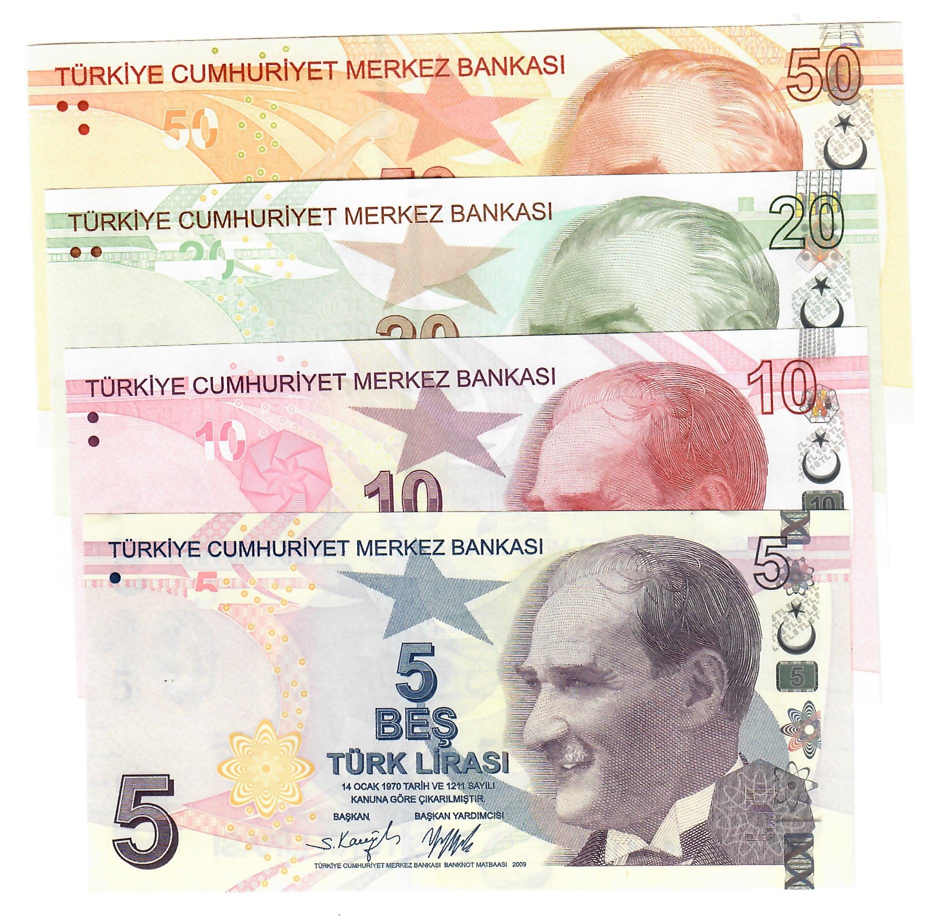 SET Turkey (Turkiye) 5, 10, 20 & 50 Lira 2009 UNC – Davenport-Banknotes ...