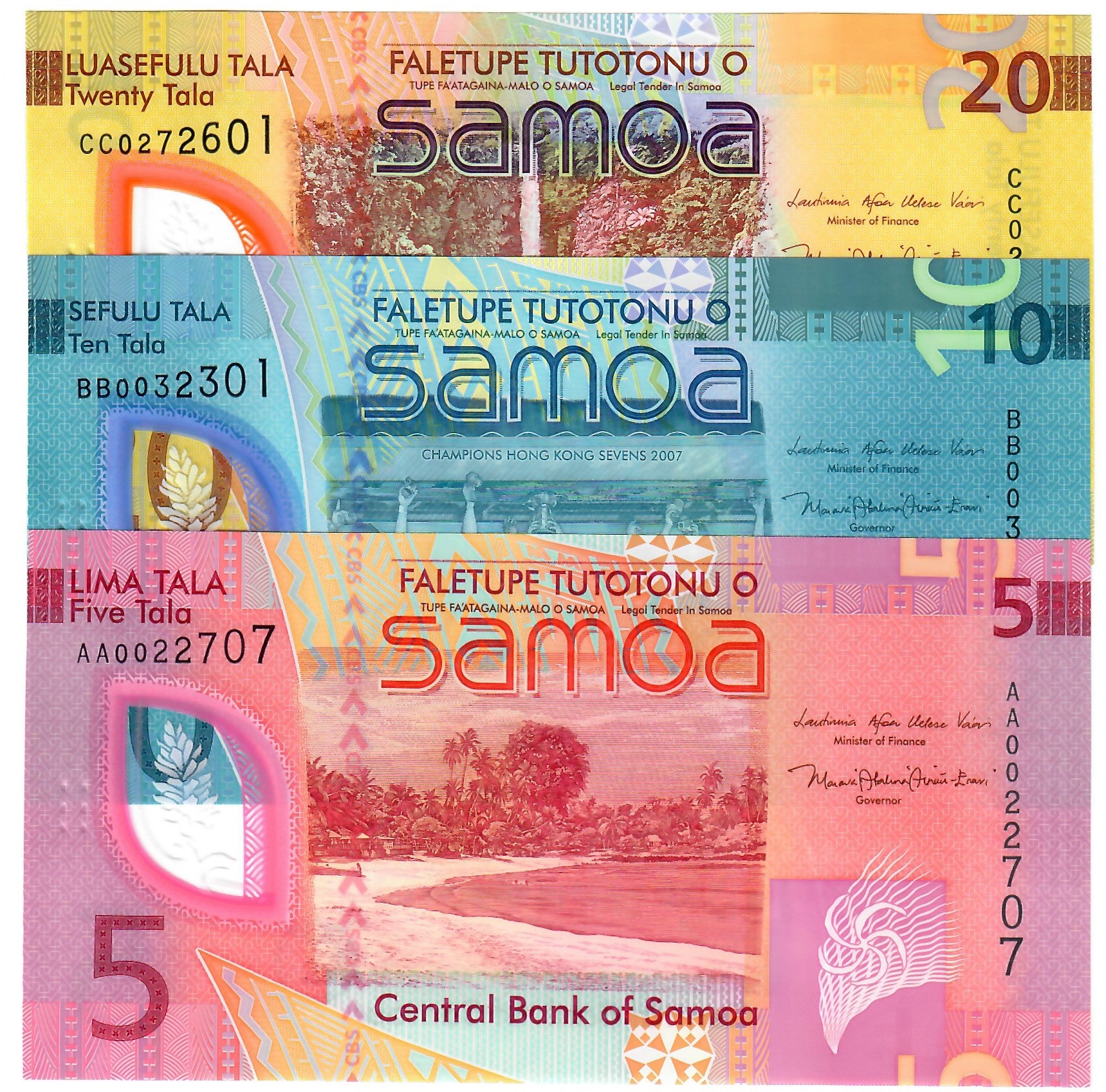 SET Samoa 5, 10 & 20 Tala 2023 UNC "AA/BB/CC" – Davenport-Banknotes-and ...