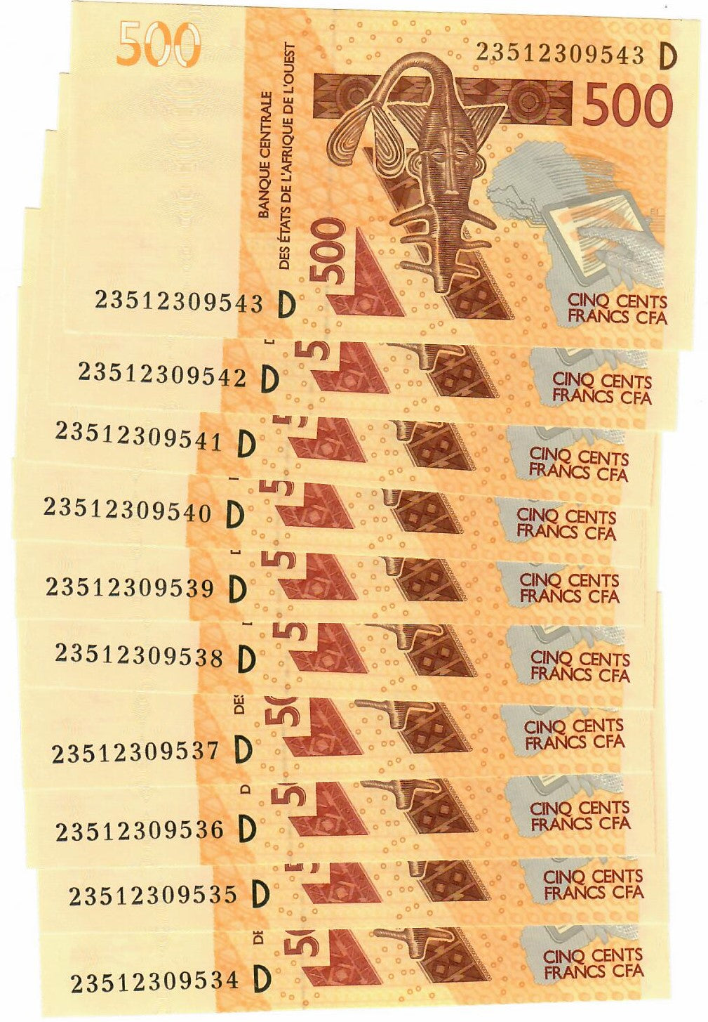 Mali 10x 500 Francs CFA 2012 (2023) UNC [D] West African Francs ...