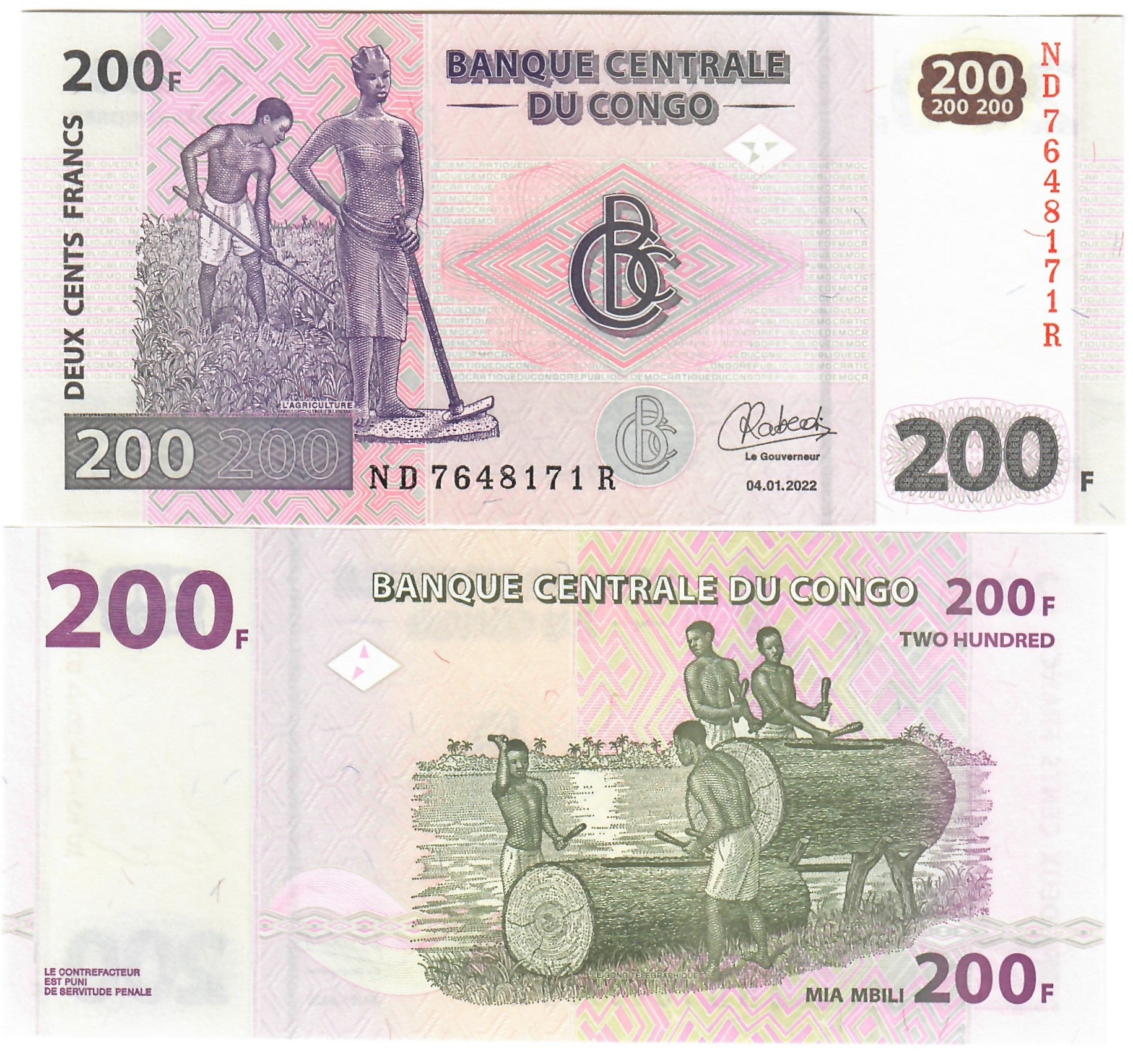 Democratic Republic of Congo 200 Francs 2022 UNC – Davenport-Banknotes ...