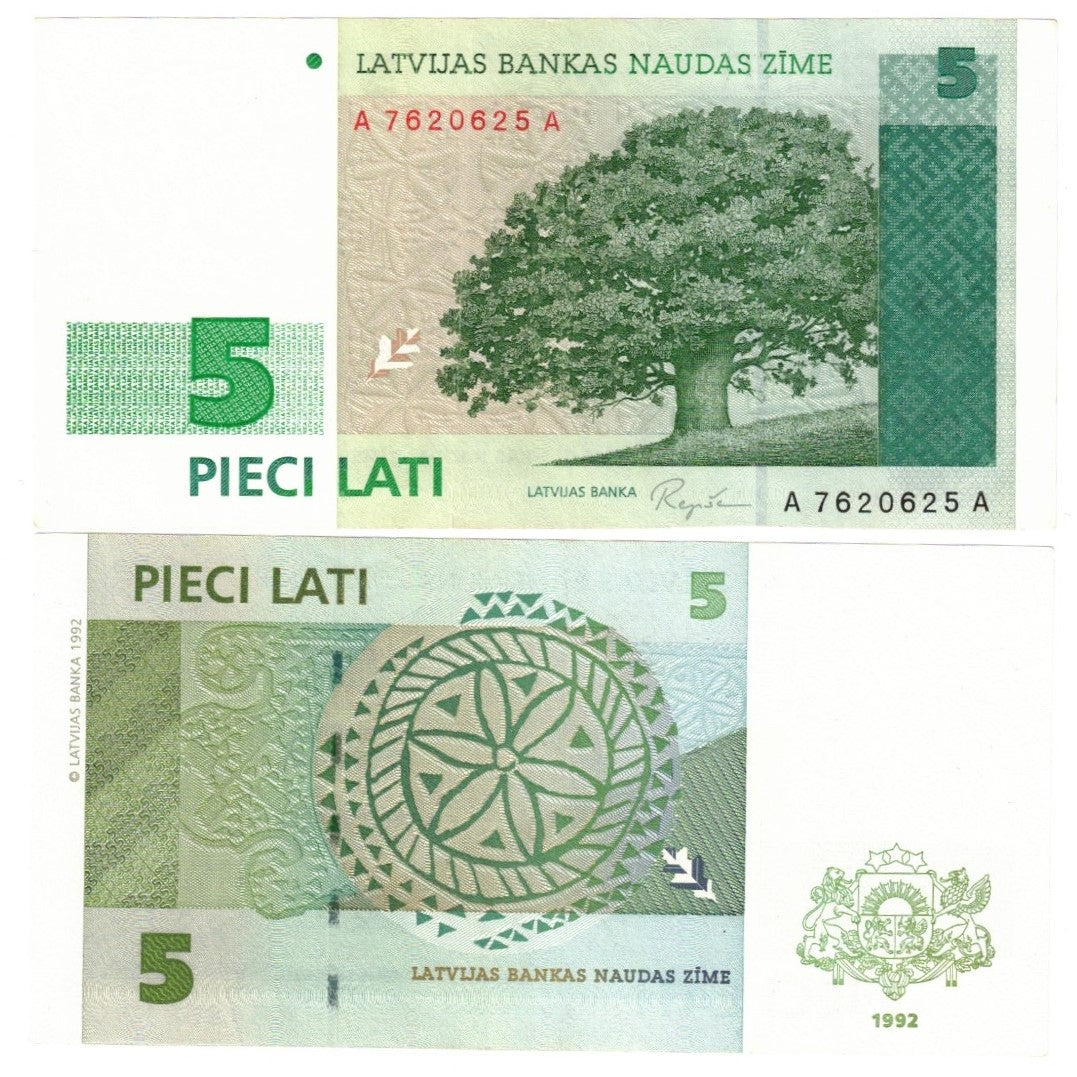 Latvia 5 Lati 1992 EF – Davenport-Banknotes-and-Coins