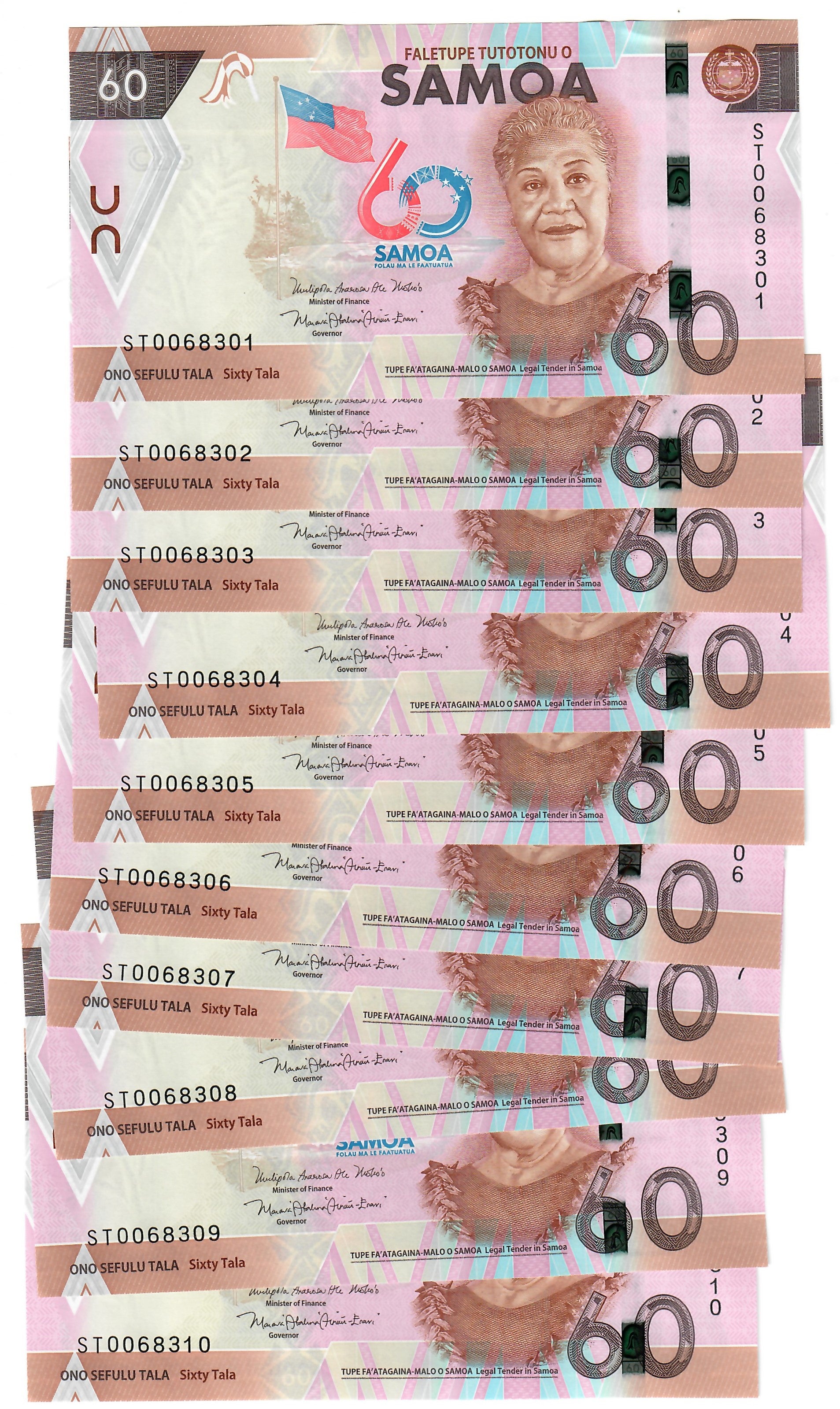 Samoa 10x 60 Tala 2023 UNC Commemorative – Davenport-Banknotes-and-Coins