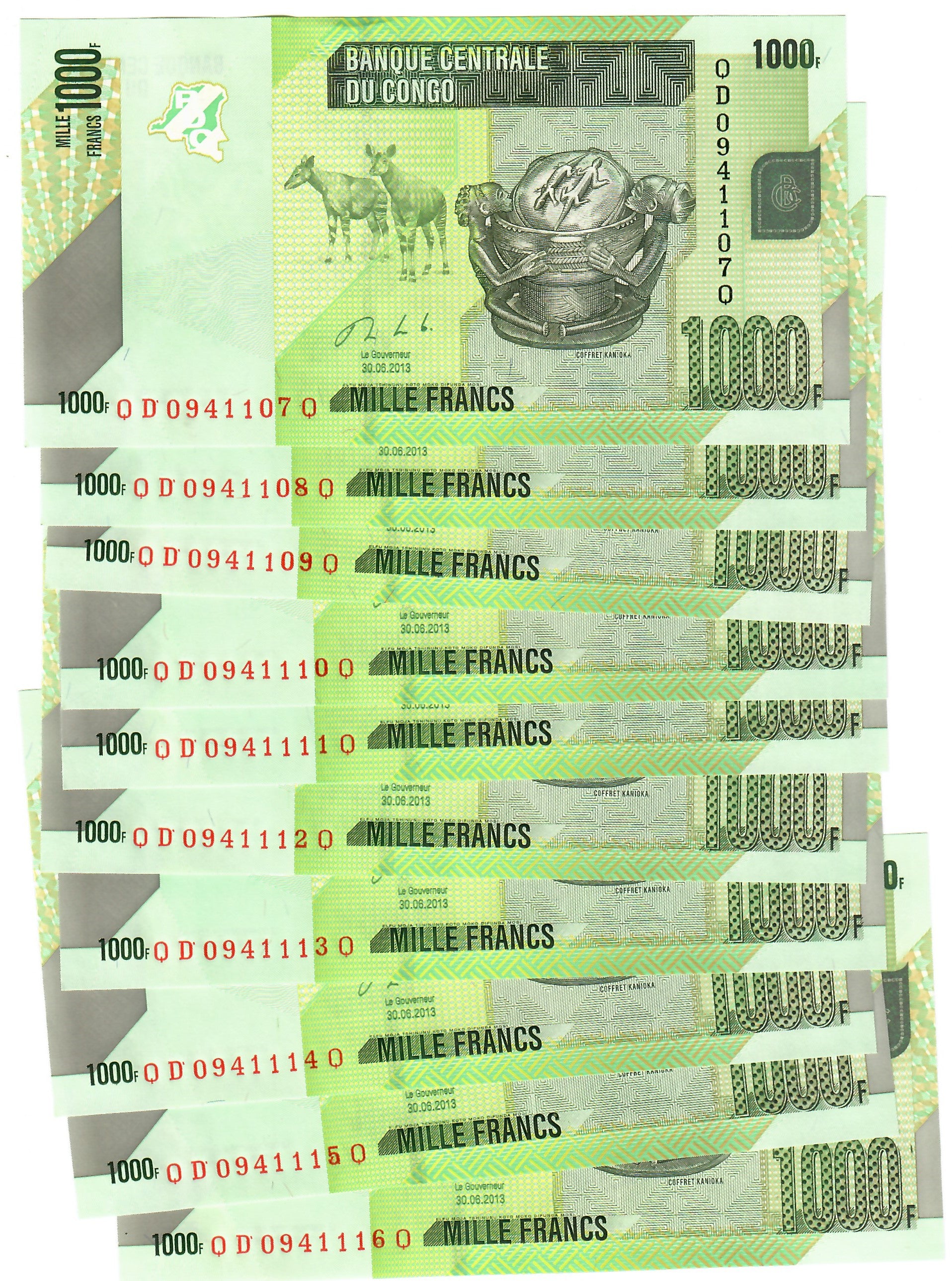 Democratic Republic of Congo 10x 1000 Francs 2013 UNC – Davenport ...