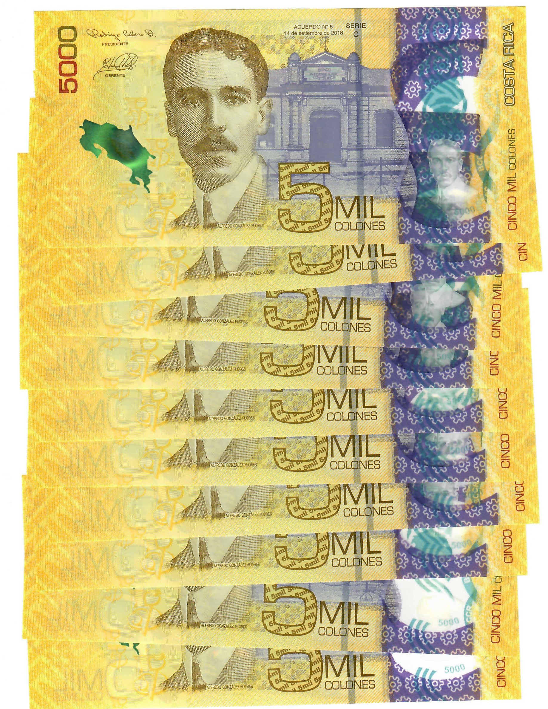 Costa Rica 10x 5000 Colones 2020 UNC – Davenport-Banknotes-and-Coins