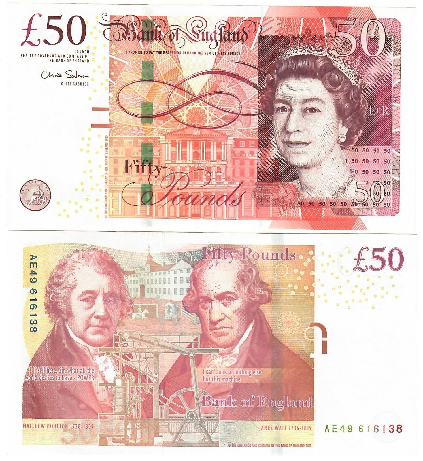 United Kingdom England Great Britain 50 Pounds 2011 UNC "Salmon ...