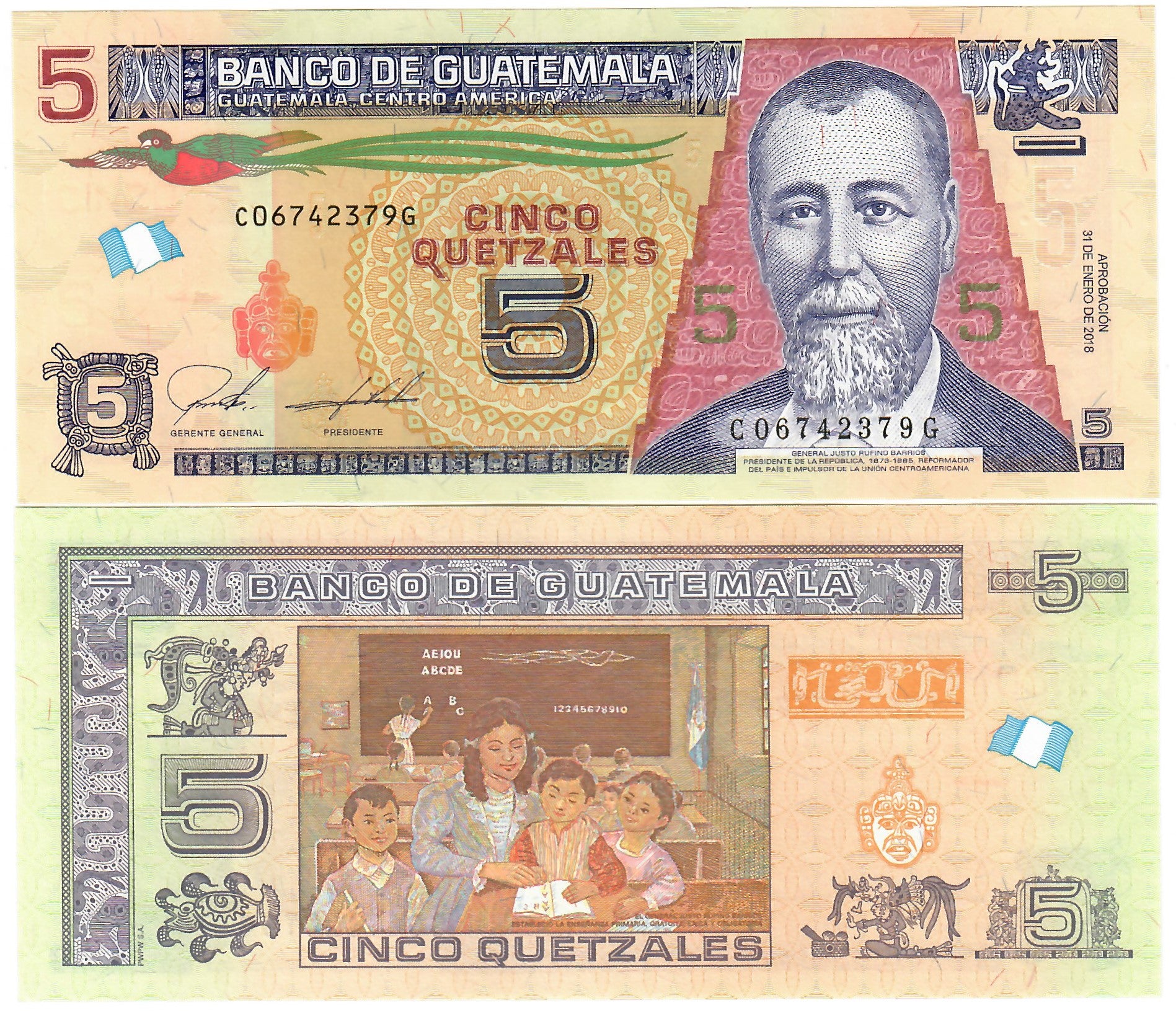 Guatemala 5 Quetzales 2018 UNC – Davenport-Banknotes-and-Coins