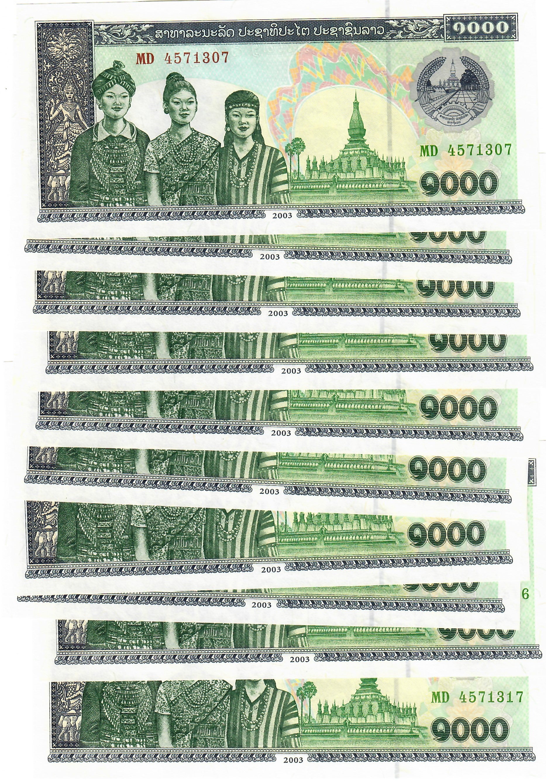 Laos 10x 1000 Kip 2003 UNC – Davenport-Banknotes-and-Coins