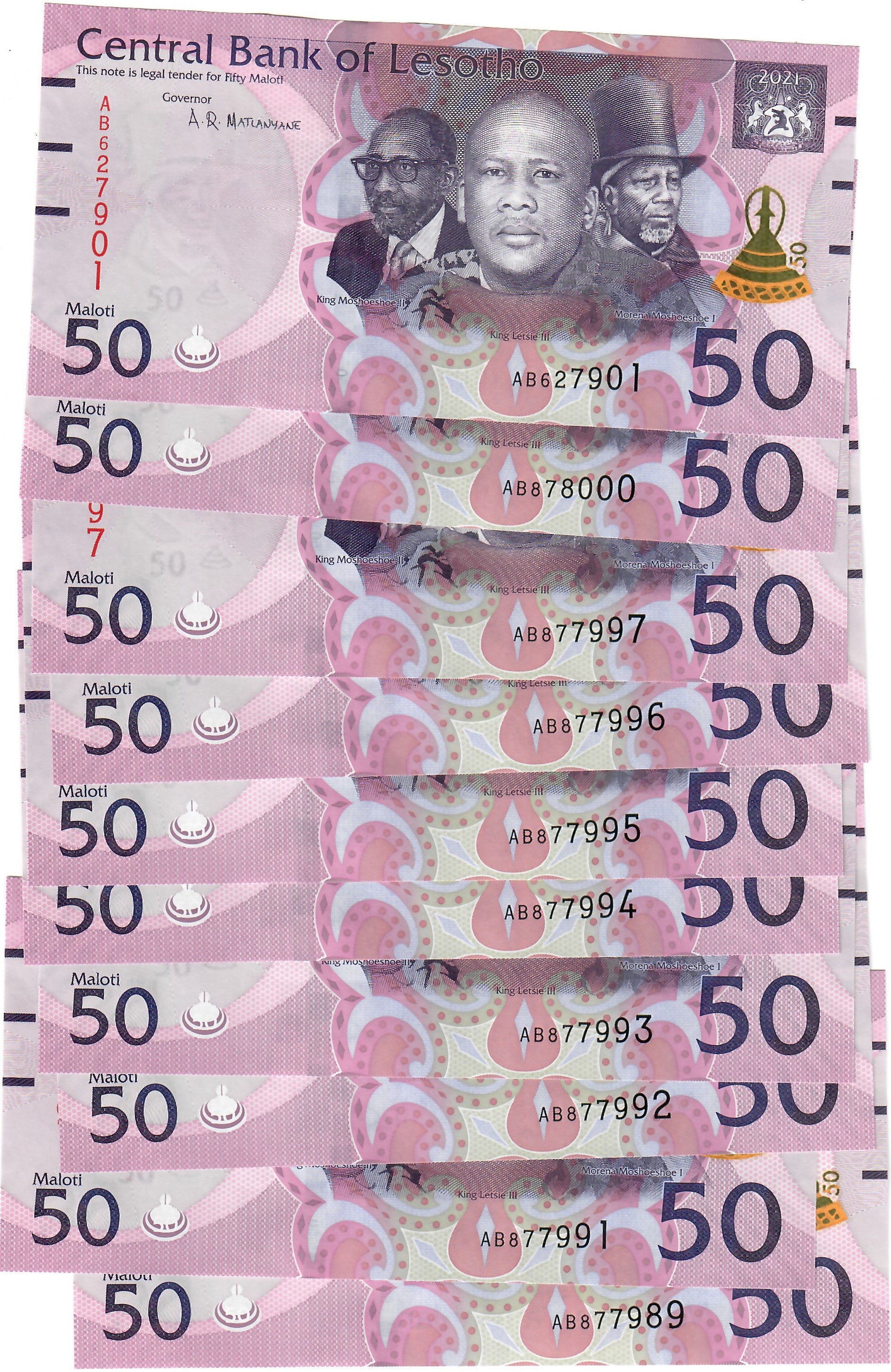 Lesotho 10x 50 Maloti 2021 UNC – Davenport-Banknotes-and-Coins