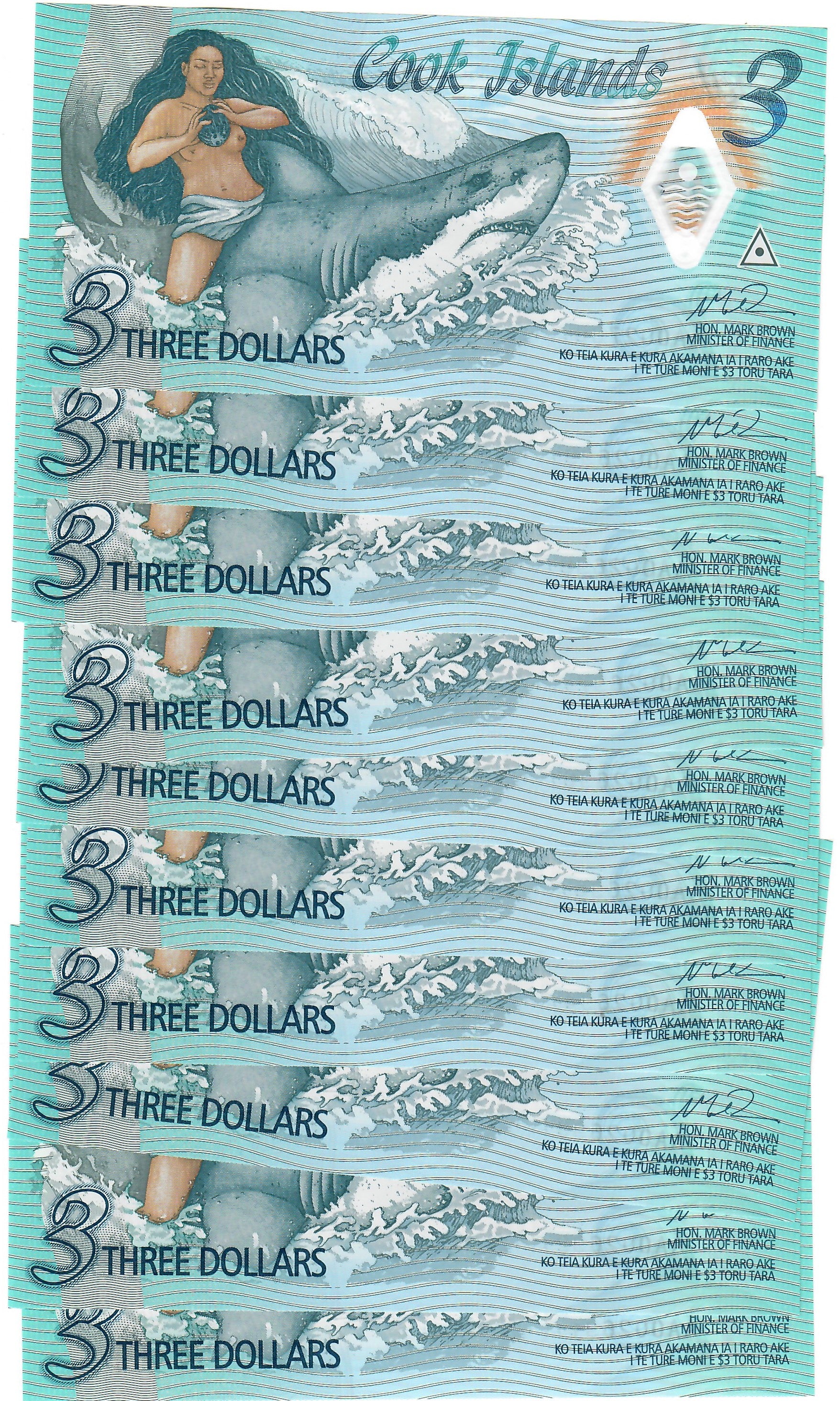 Cook Islands 10x 3 Dollars 2021 UNC "AA" Low numbers – Davenport ...