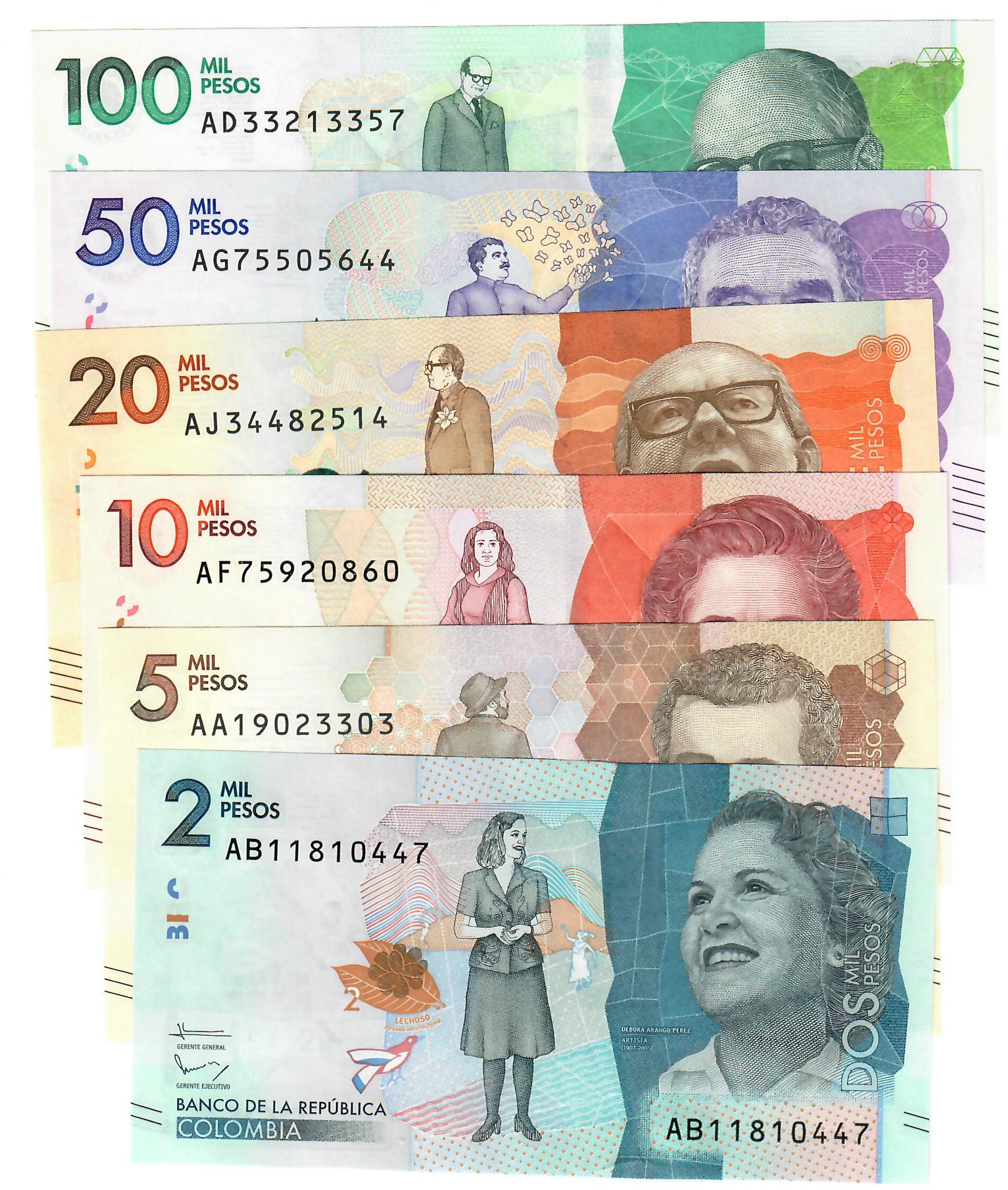 FULL SET Colombia 2000, 5000, 10000, 20000, 50000 & 100000 Pesos 2015 ...