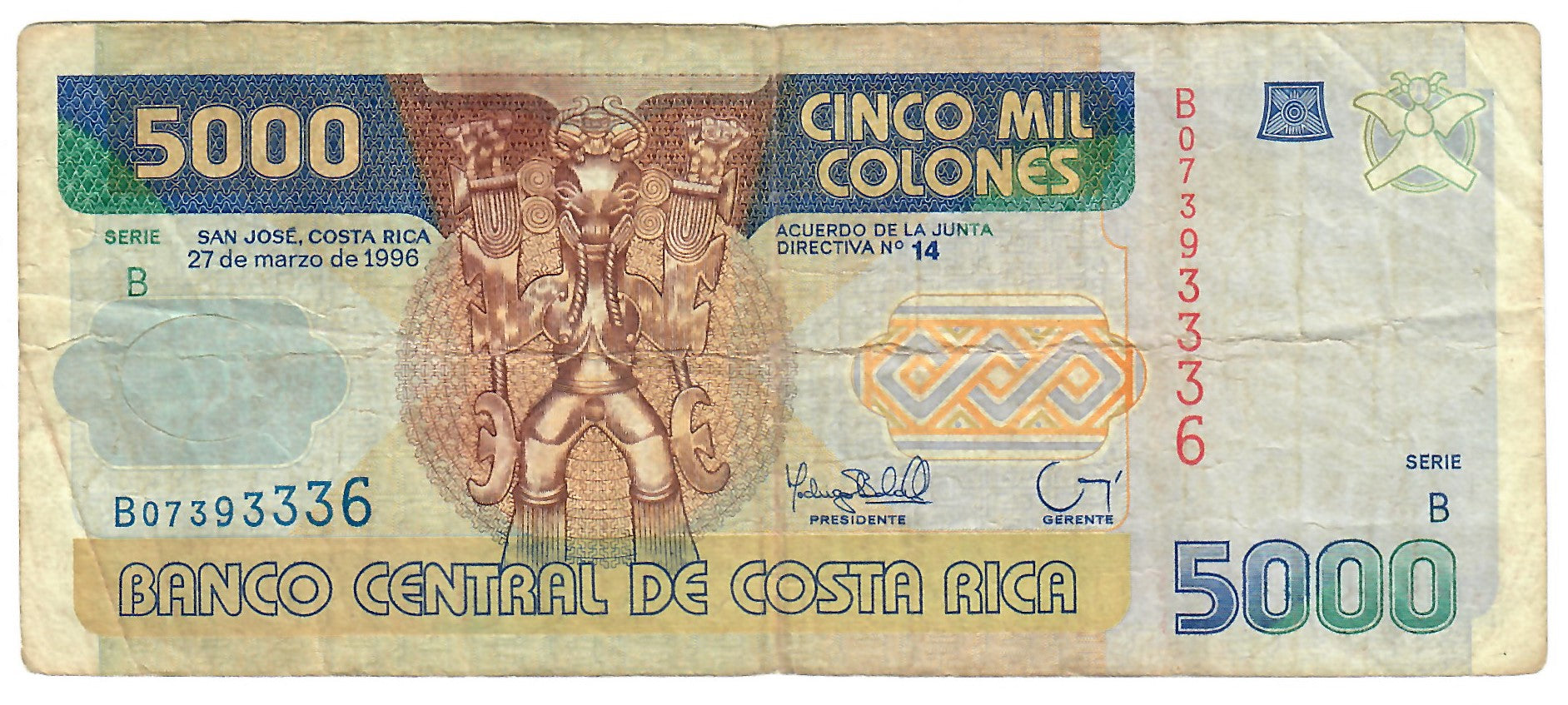 Costa Rica 5000 Colones 1996 VG – Davenport-Banknotes-and-Coins