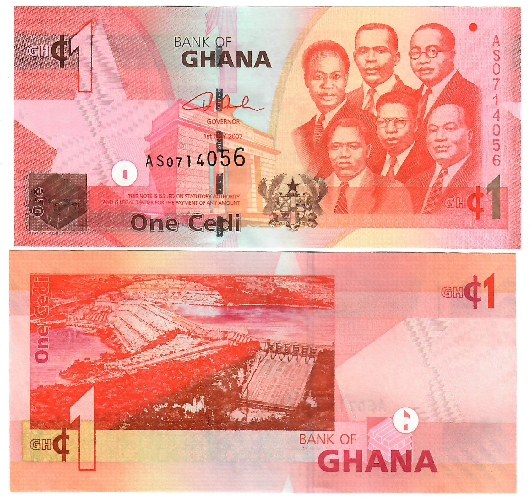 Ghana 1 Cedi 2007 aUNC first issue! – Davenport-Banknotes-and-Coins