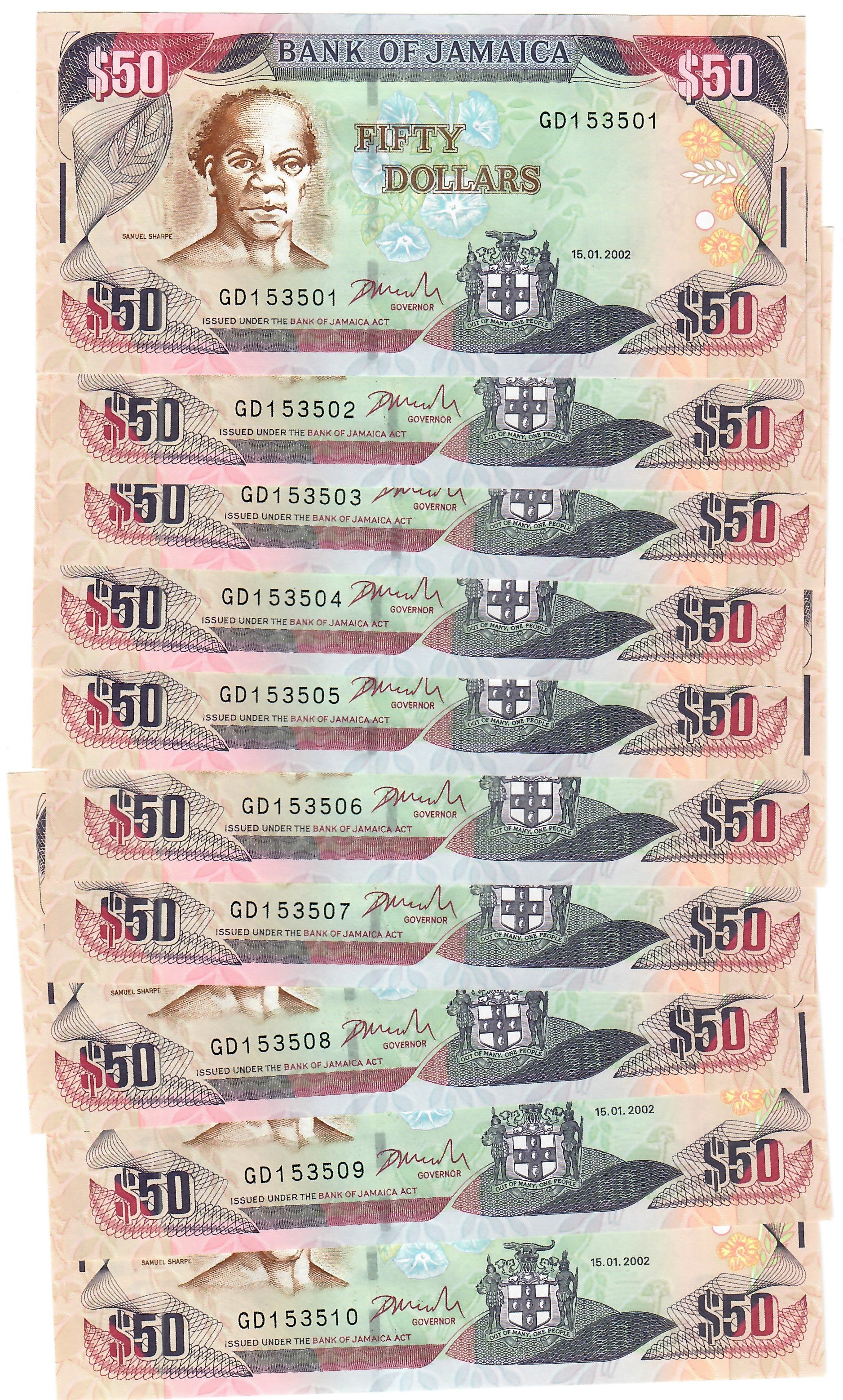 Jamaica 10x 50 Dollars 2002 UNC "Latibeaudiere" – Davenport-Banknotes ...