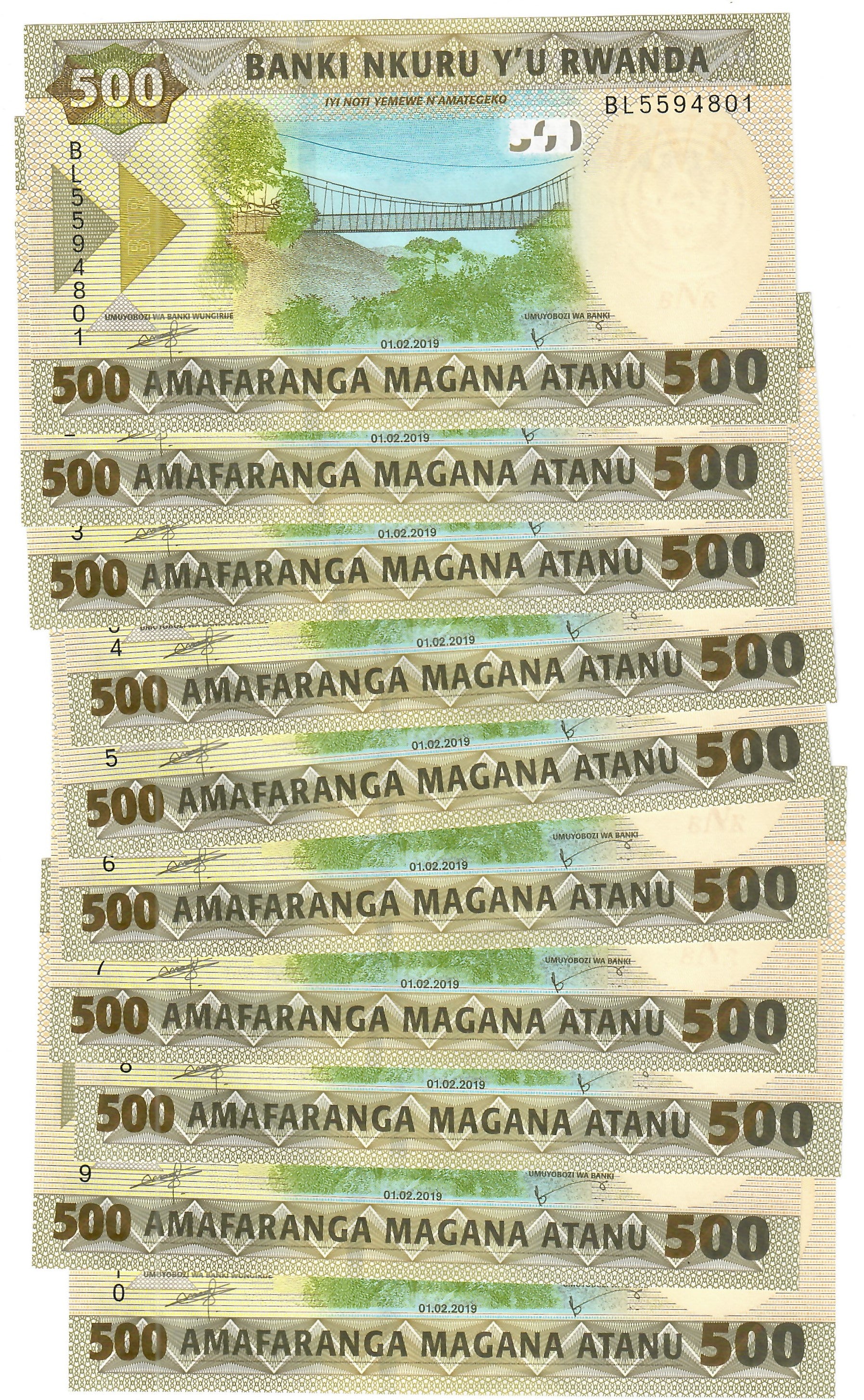 Rwanda 10x 500 Francs 2019 UNC – Davenport-Banknotes-and-Coins