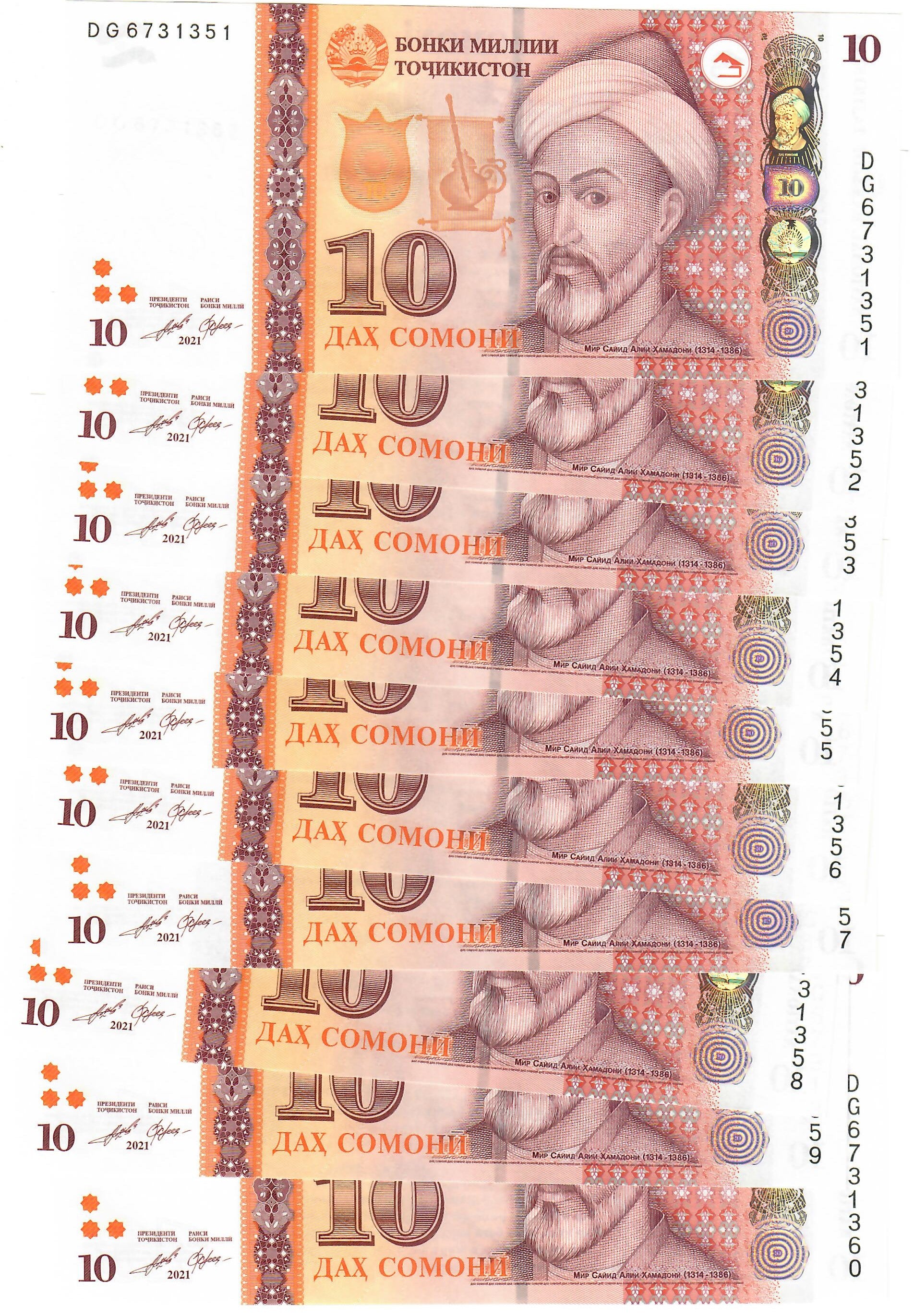 Tajikistan 10x 10 Somoni 2021 UNC – Davenport-Banknotes-and-Coins