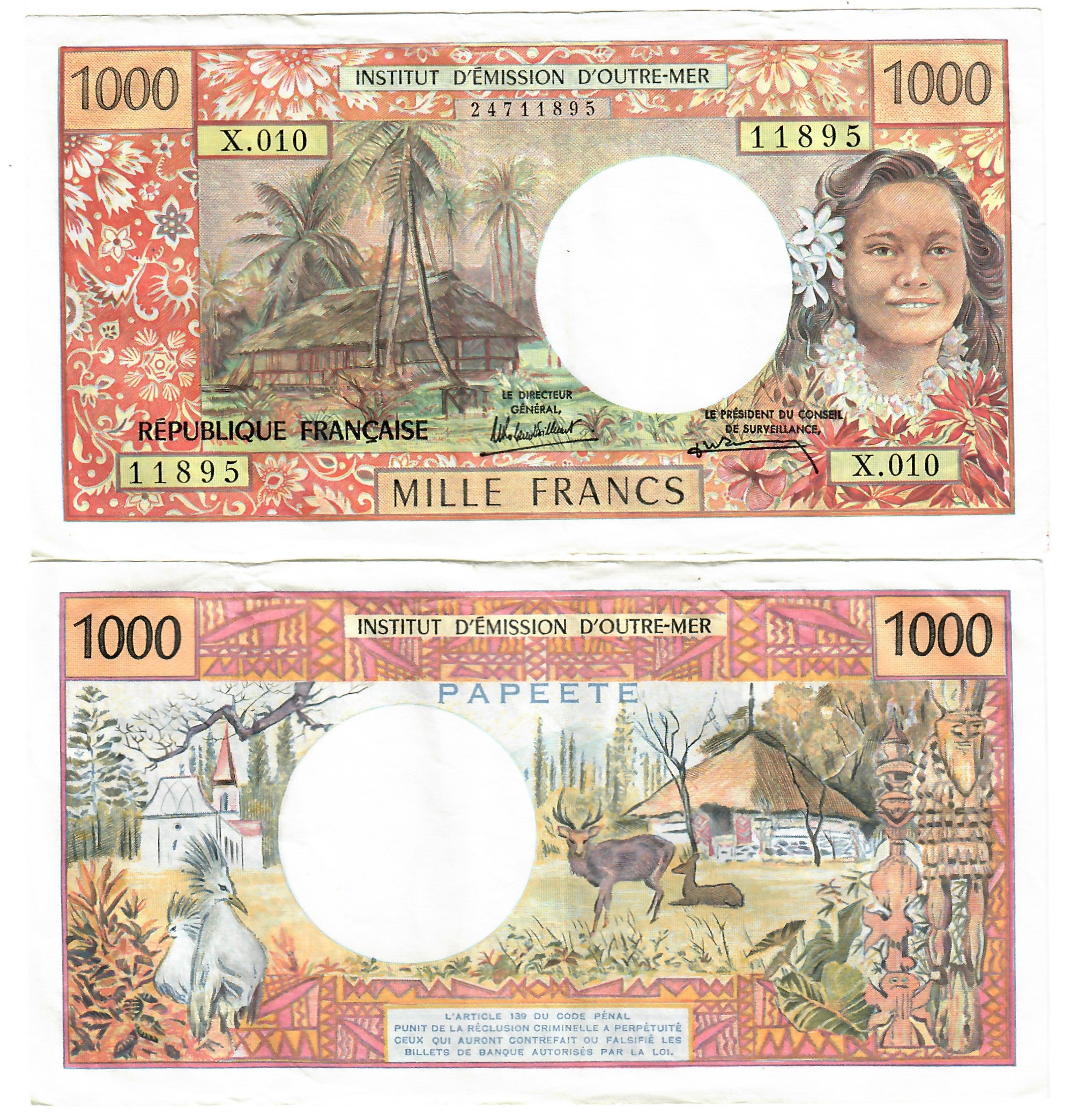French Polynesia 1000 Francs CFP 1985 VF/EF "Papeete" – Davenport ...