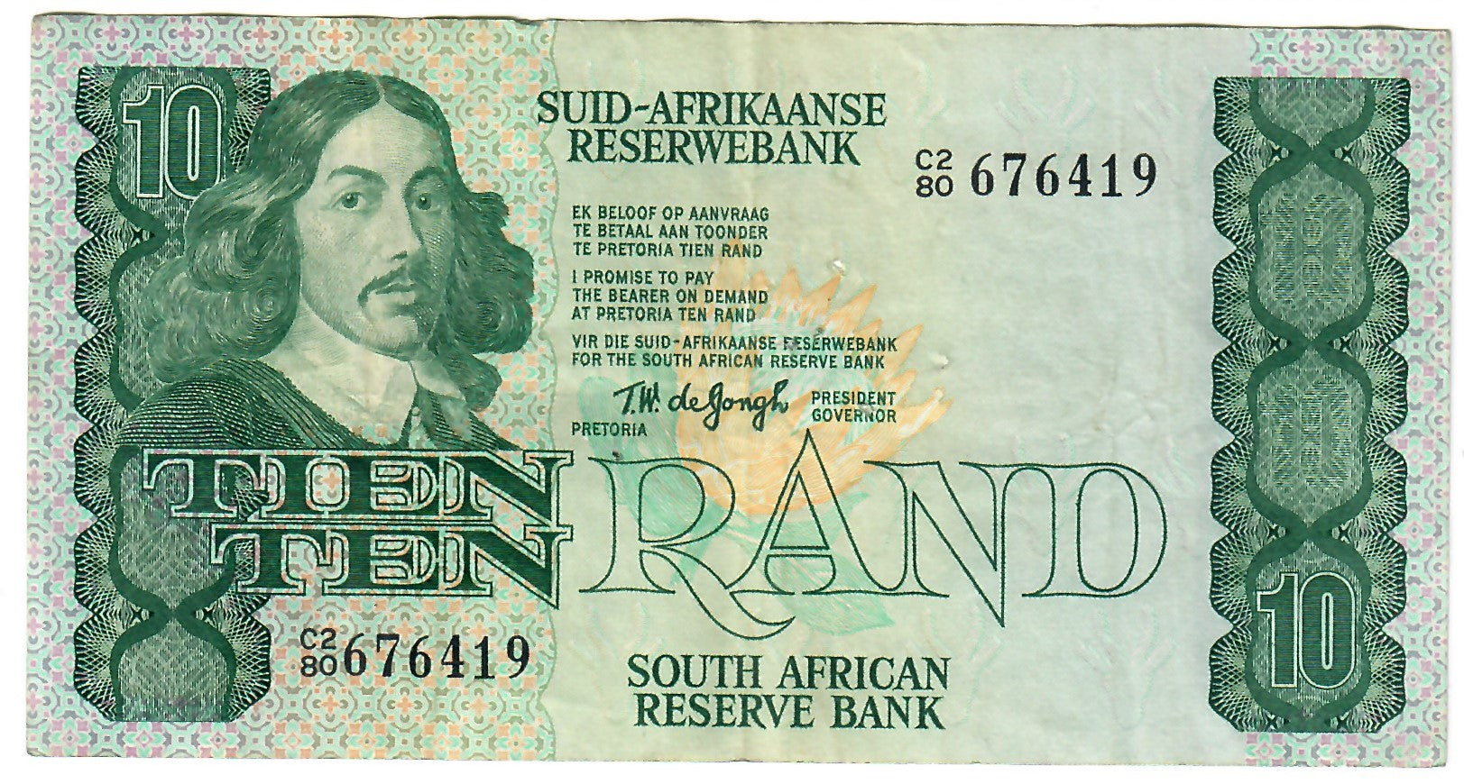South Africa 10 Rand 1978 F/VF "De Jongh" – Davenport-Banknotes-and-Coins